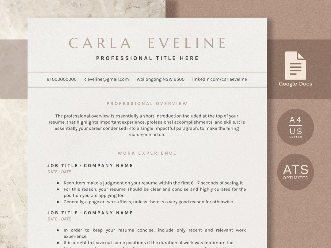 DIY Minimal Professional Clean CV Resume Template, for Google Docs ...