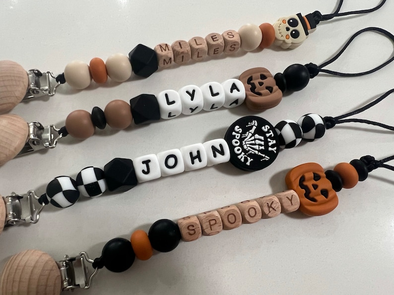 Halloween Personalized Pacifier Clip | Custom Baby Name, Pumpkin - Etsy ...