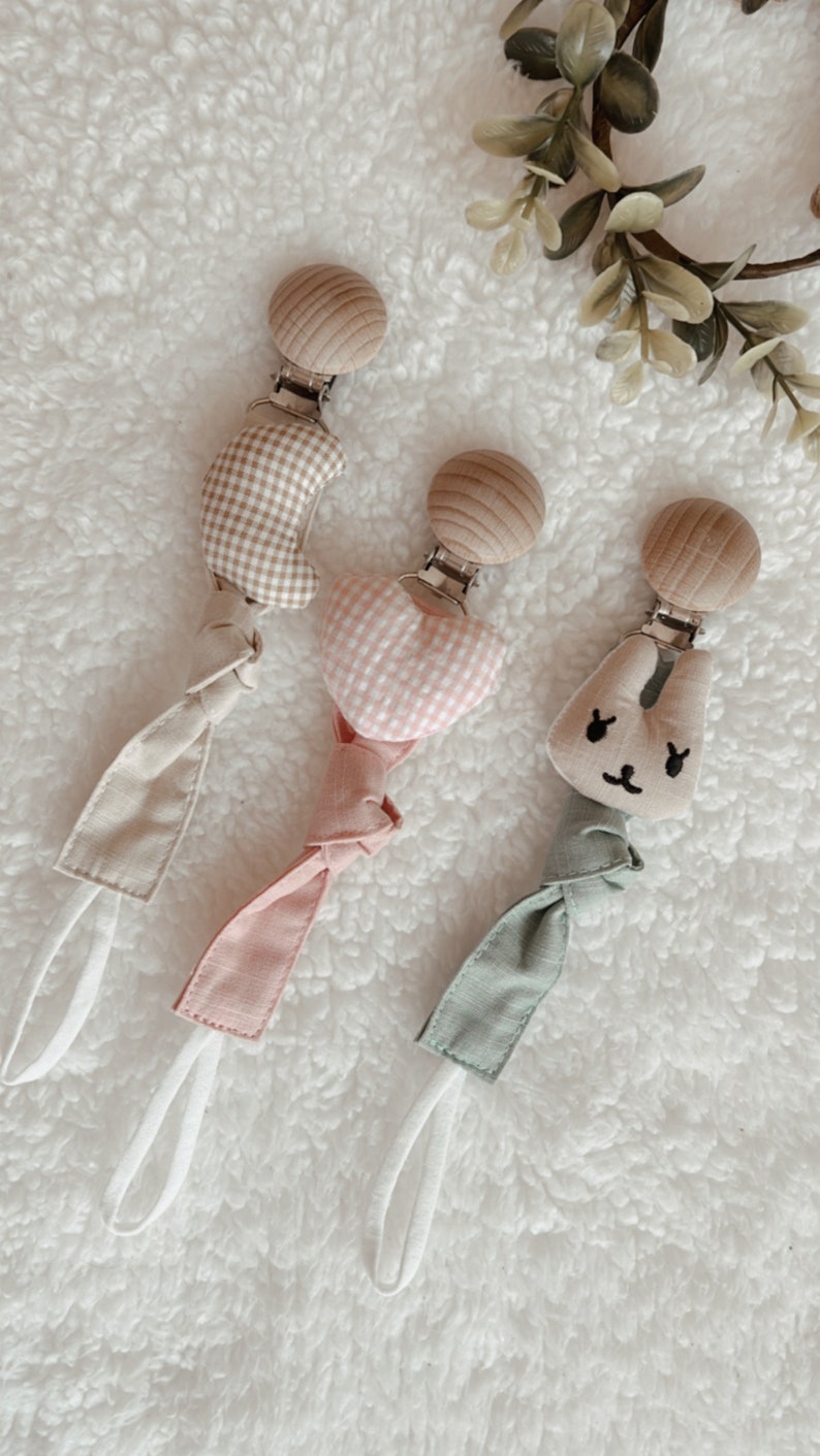 Neutral Fabric Pacifier Clip | Moon, Heart, Star, Bear - Etsy