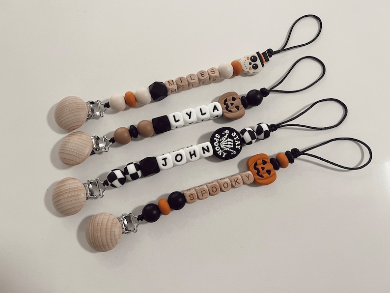 Halloween Personalized Pacifier Clip | Custom Baby Name, Pumpkin - Etsy ...