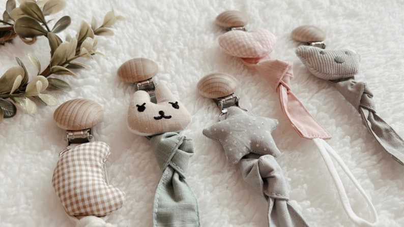 Neutral Fabric Pacifier Clip | Moon, Heart, Star, Bear - Etsy
