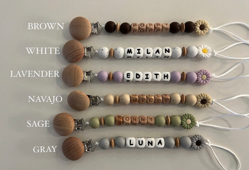 Personalized Daisy Pacifier Clip | Silicone Beads, Boho Baby Gift - Etsy