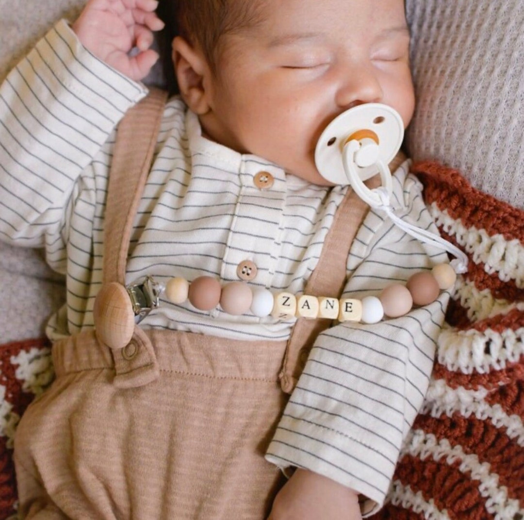 Neutral Personalized Custom Pacifier Clip | Custom Baby Name ...