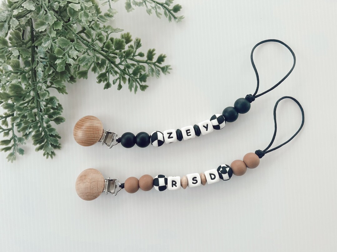 Checkered Personalized Pacifier Clip | Baby Name | Personalized Baby ...