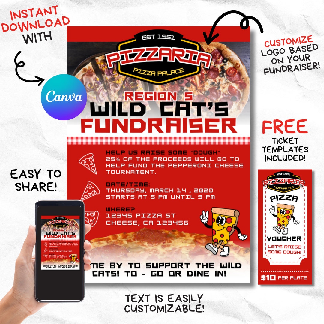 Editable Pizza Fundraiser Invitation | Instant Download | School, PTO ...