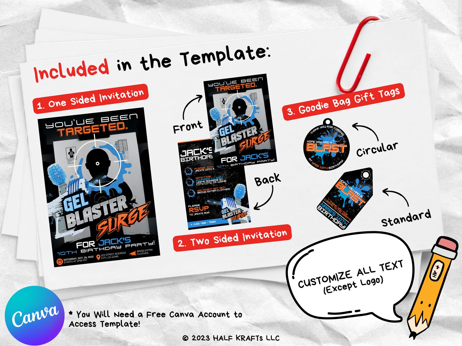 Editable Birthday Invitation | Gel Blaster Party| Gellyball | Printable ...