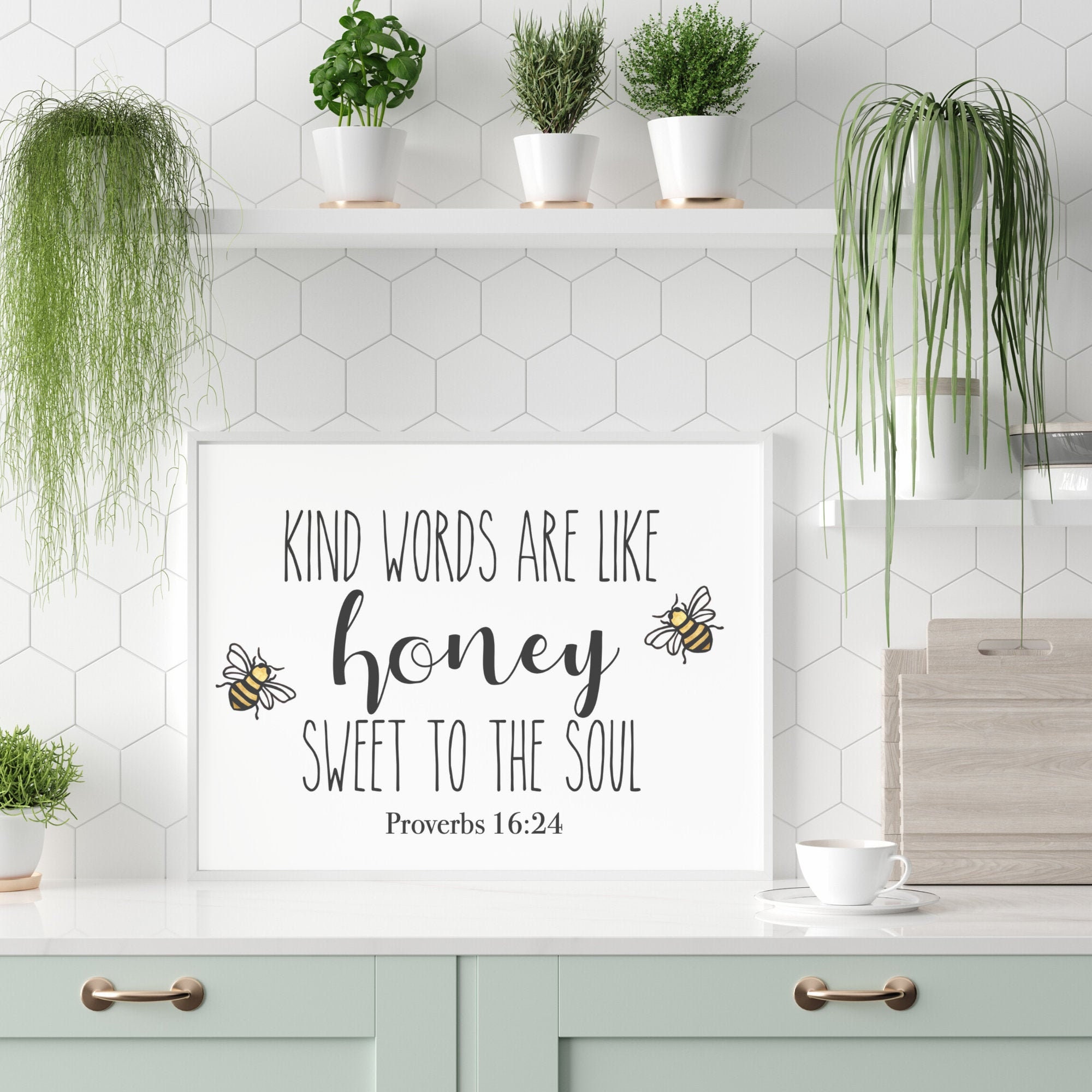 Printable Honey Bee Art | Kind Words Are Like Honey | Bee Art | Digital ...
