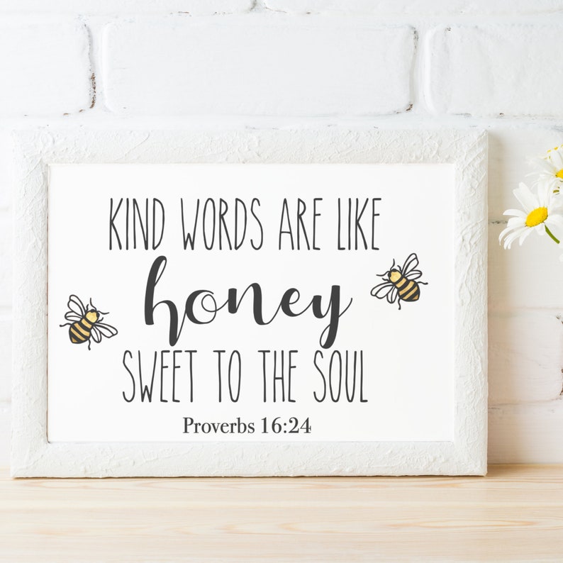 Printable Honey Bee Art | Kind Words Are Like Honey | Bee Art | Digital ...