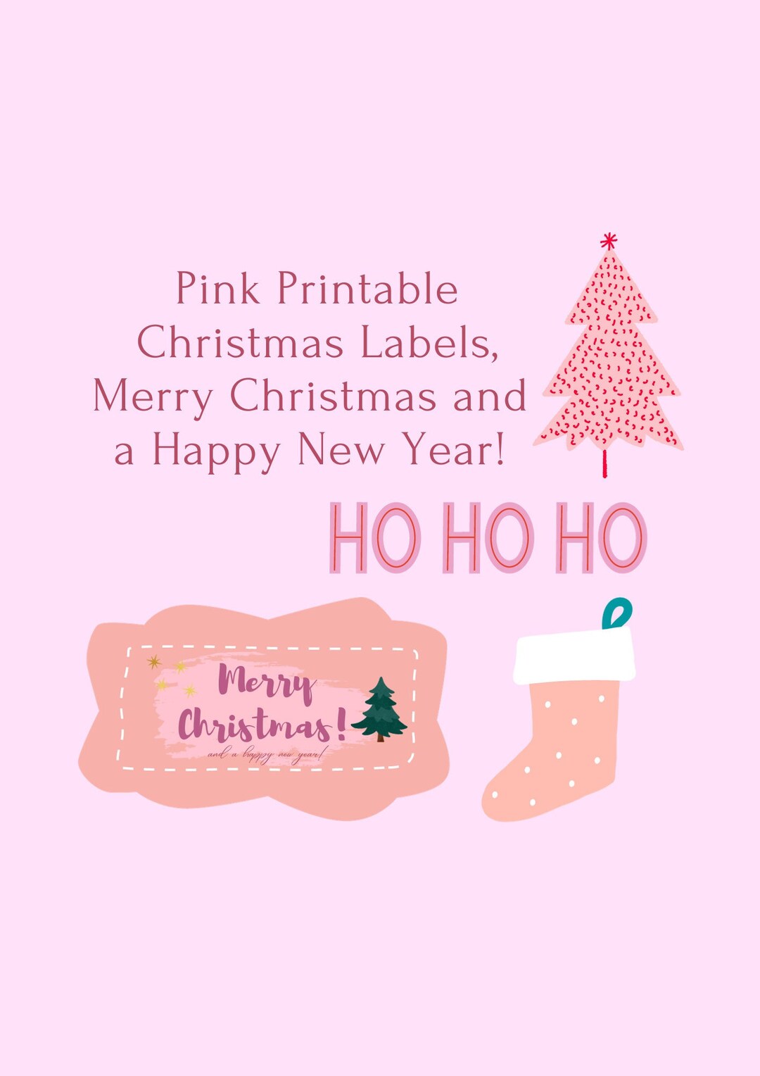 Printable Pink Christmas Labels Happy New Year 10x per Page PDF ...
