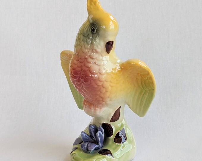 Vintage Bird Figurine, Cockatoo Figurine, Porcelain Bird Statue, Yellow ...