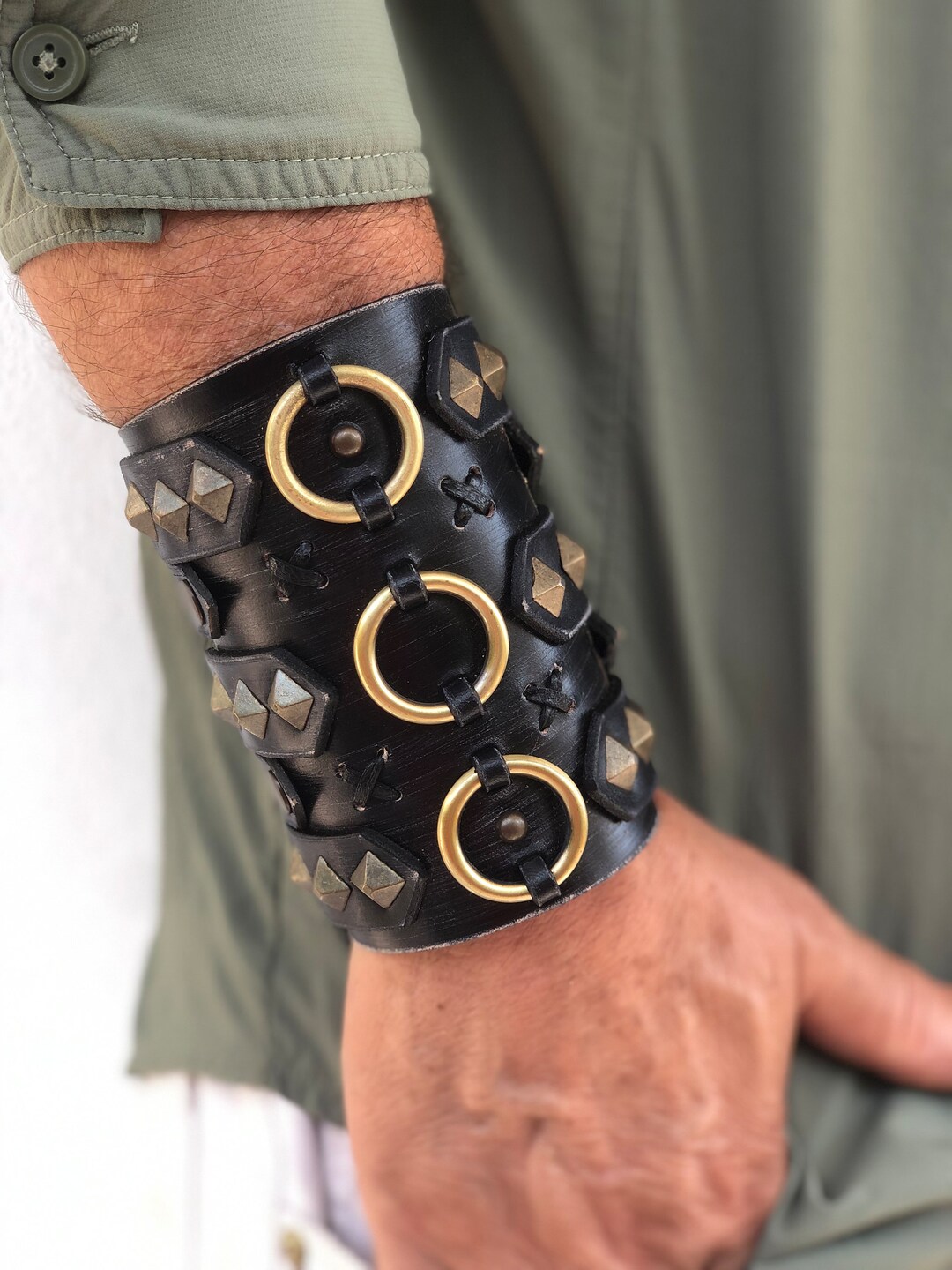 Wide Braided Leather Cuff, Handmade Men's Wristband - Etsy
