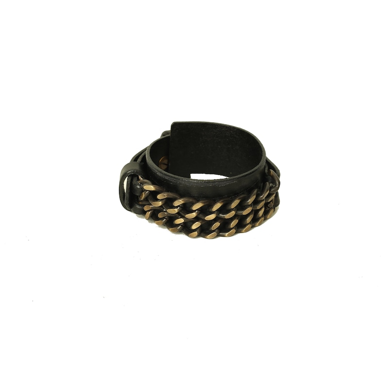 Leather Bracelet With Chains, Mens Bracelet, Men's Leather Bracelet ...