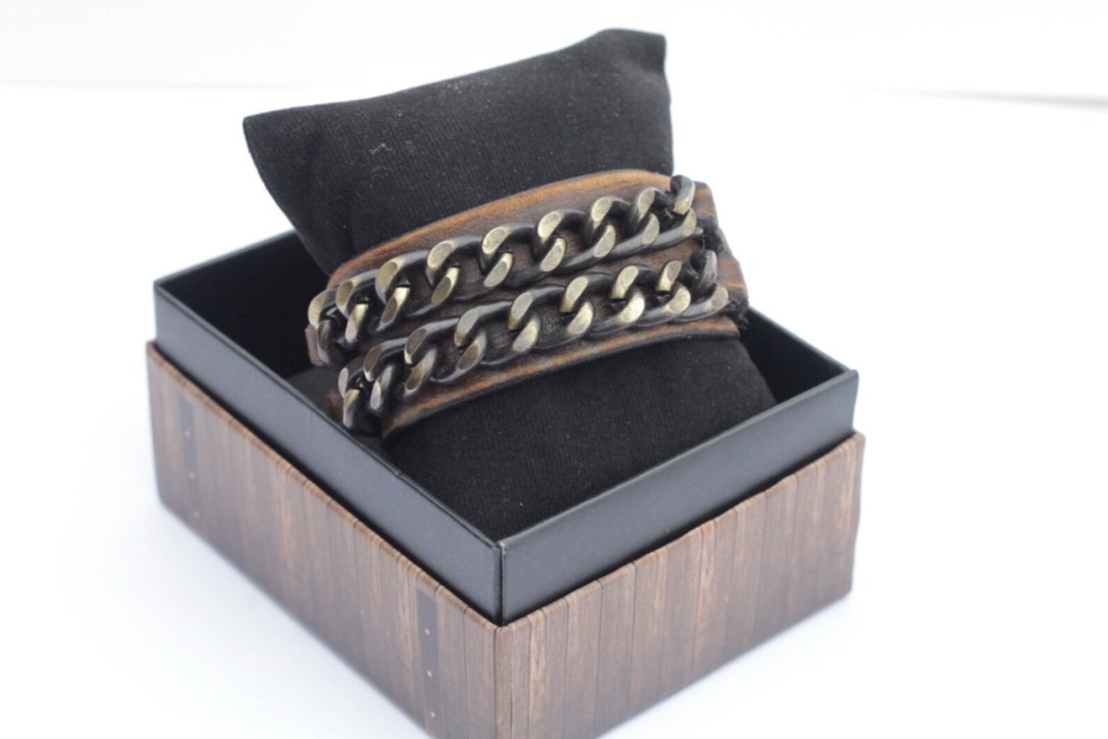 Leather Bracelet With Chains Mens Bracelet Men's Leather - Etsy