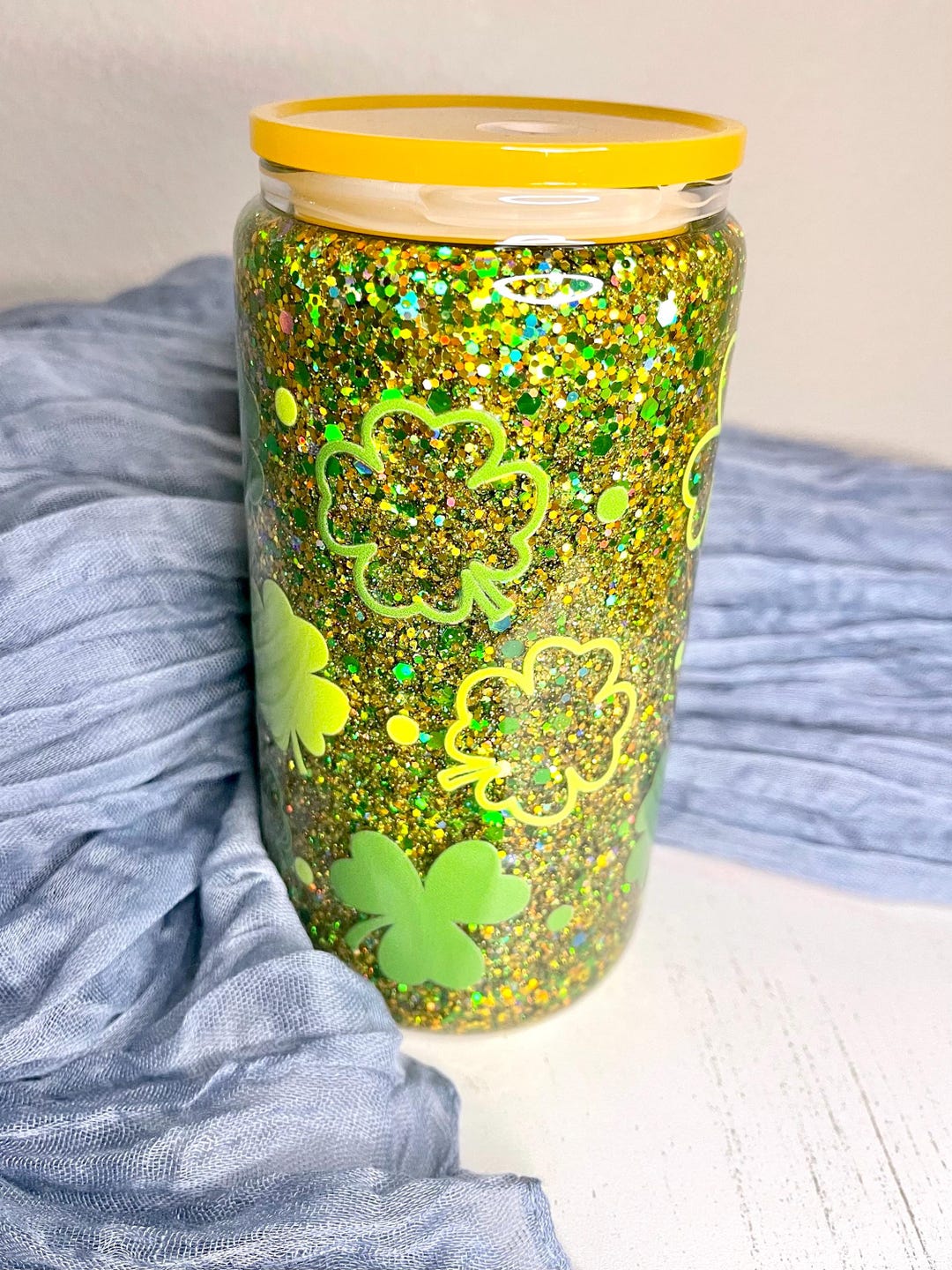Shamrock Snow Globe Tumbler | 16oz Drinking Glass | Can Shaped Glass ...