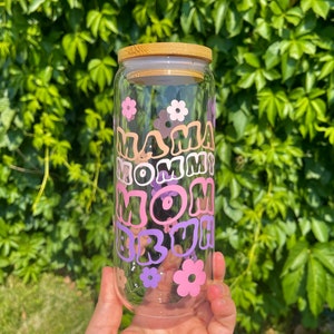 Mama Mommy Mom Bruh Glass Cup | 20oz Drinking Glass | Can Shaped Cup ...