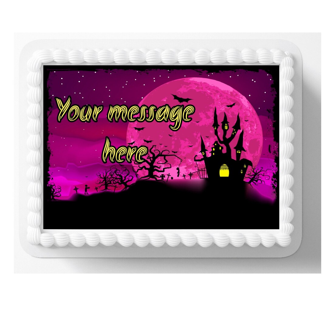 Custom Pinky Moon Edible Image for Cake , Spooky Vibes Halloween Topper ...
