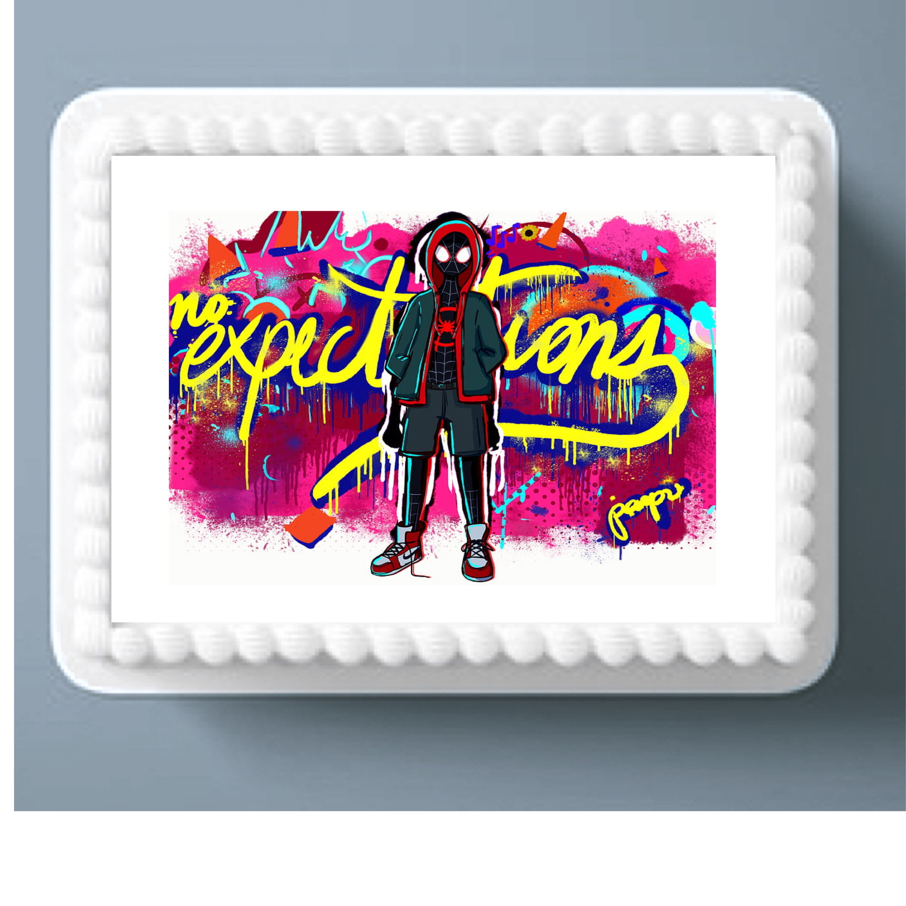 Miles Morales Spider Verse Edible Image Cake Topper No Expectations