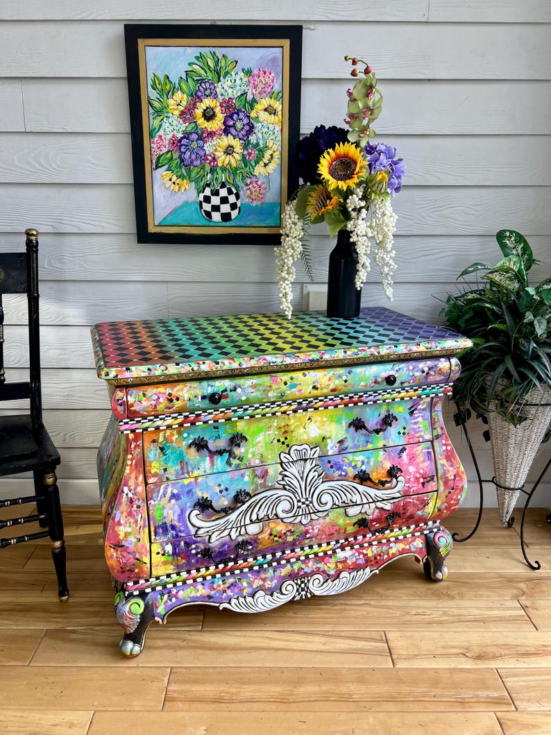 Bombay Dresser, Chalk Painted Furniture, Multicolor Dresser, Abstract ...