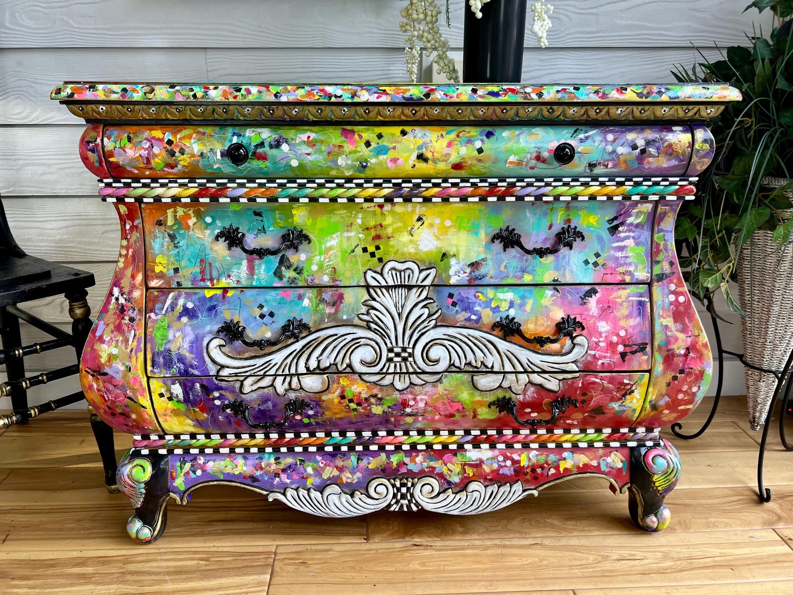 Bombay Dresser, Chalk Painted Furniture, Multicolor Dresser, Abstract ...