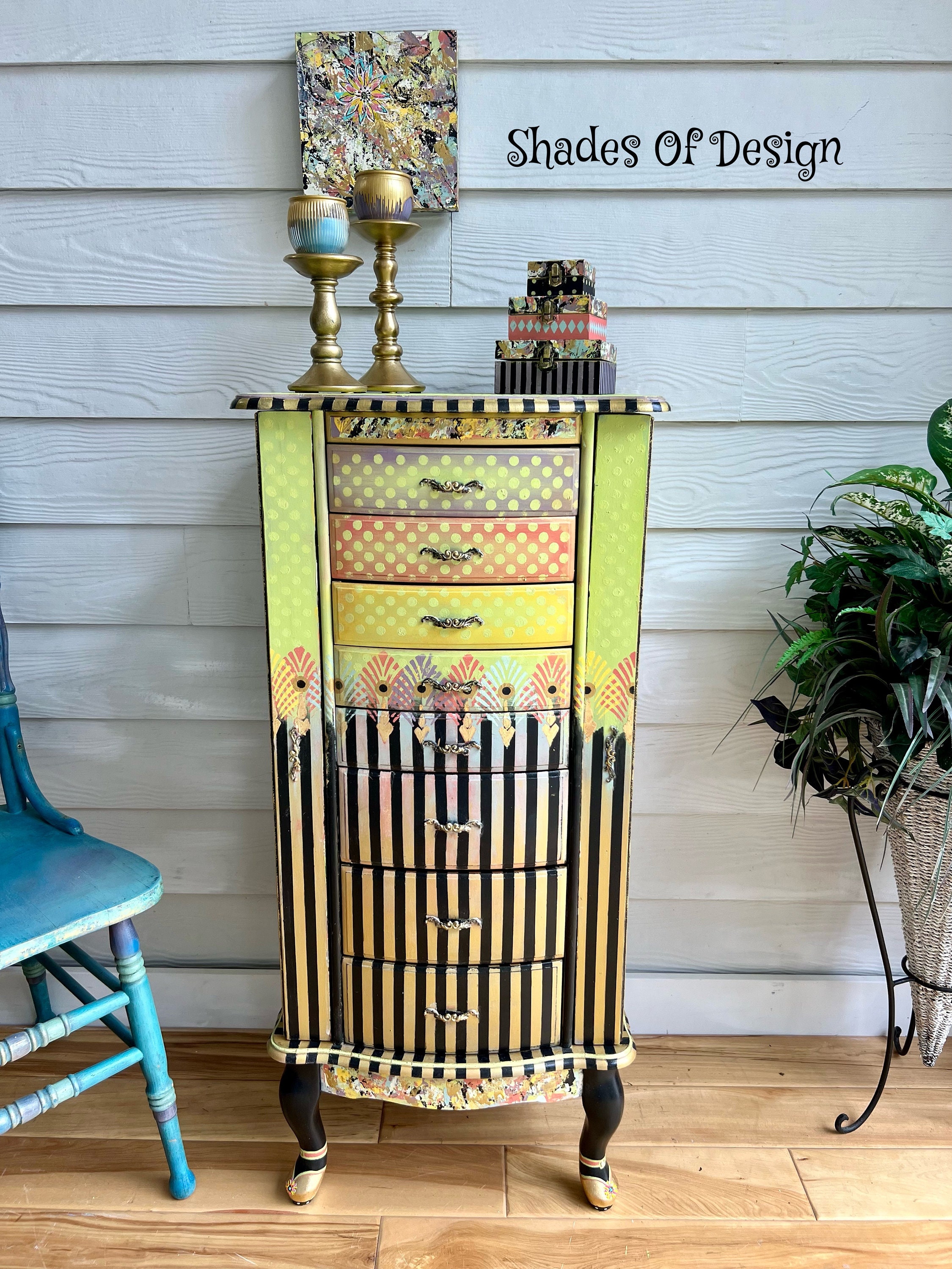 Painted Jewelry Armoire, Boho Jewelry Armoire, Standing Jewelry Box ...