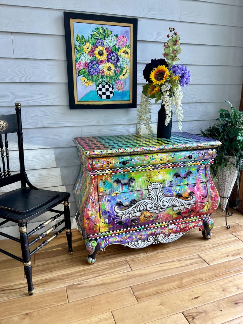 Bombay Dresser, Chalk Painted Furniture, Multicolor Dresser, Abstract ...