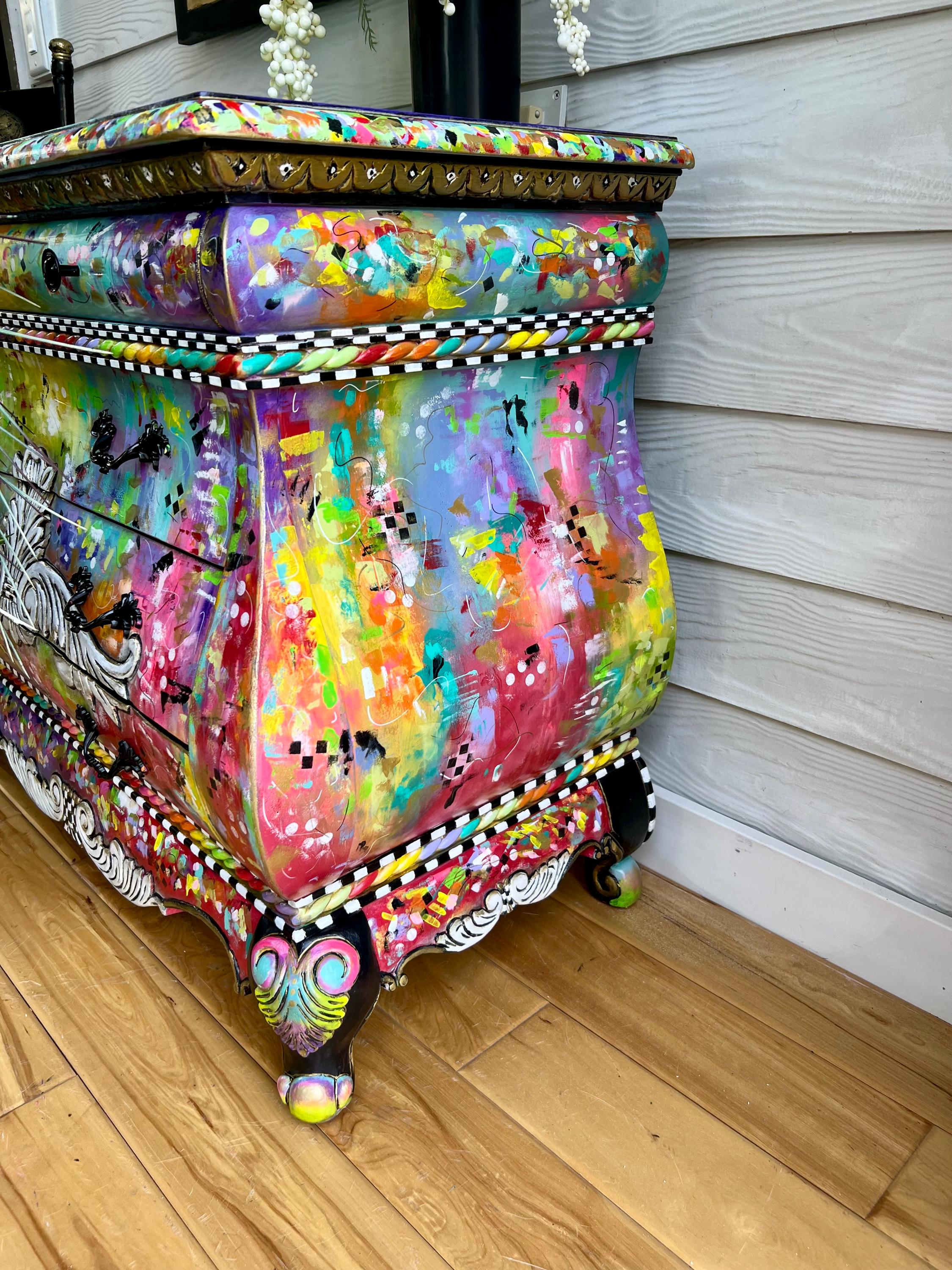 Bombay Dresser, Chalk Painted Furniture, Multicolor Dresser, Abstract ...