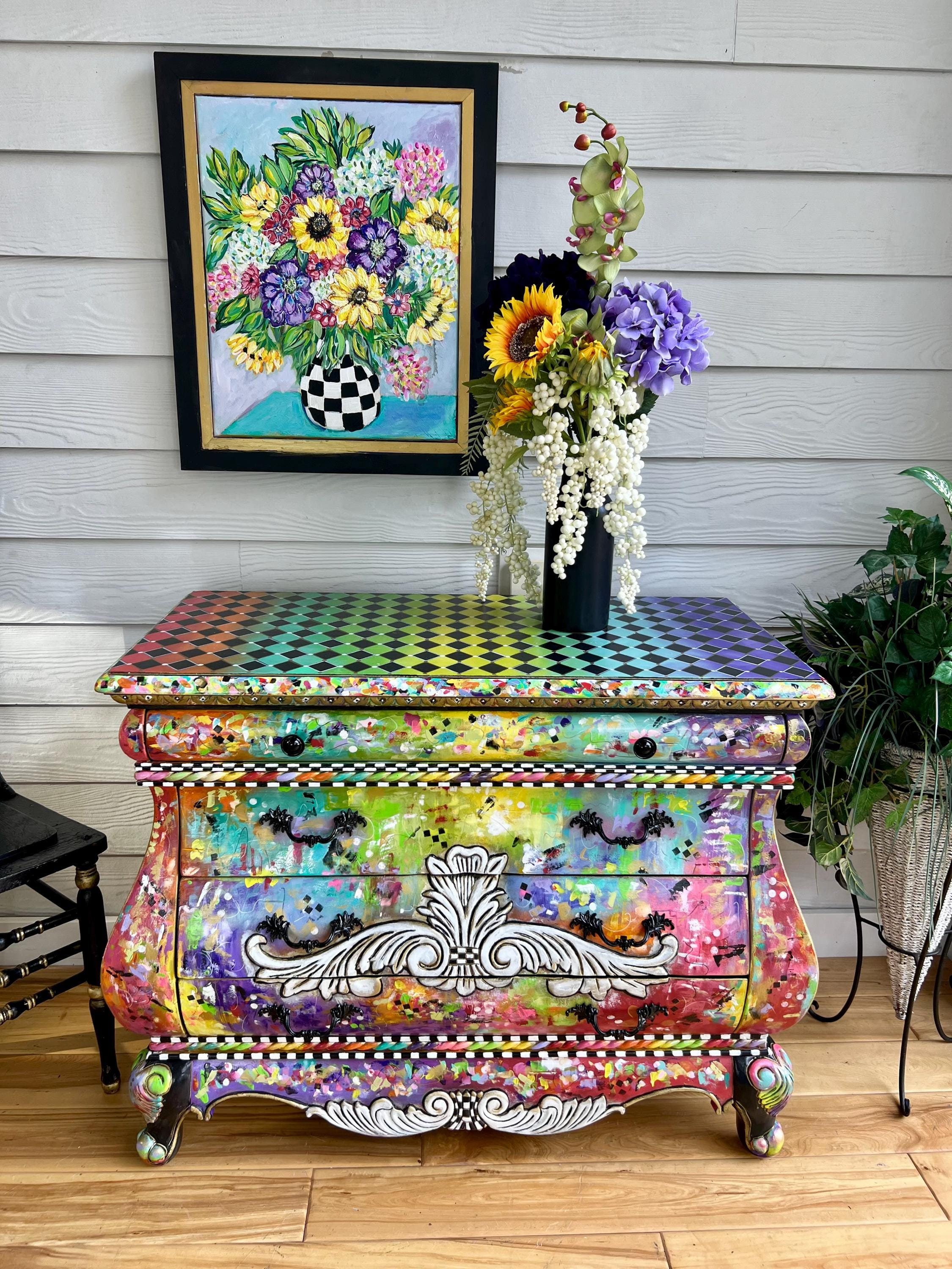 Bombay Dresser, Chalk Painted Furniture, Multicolor Dresser, Abstract ...