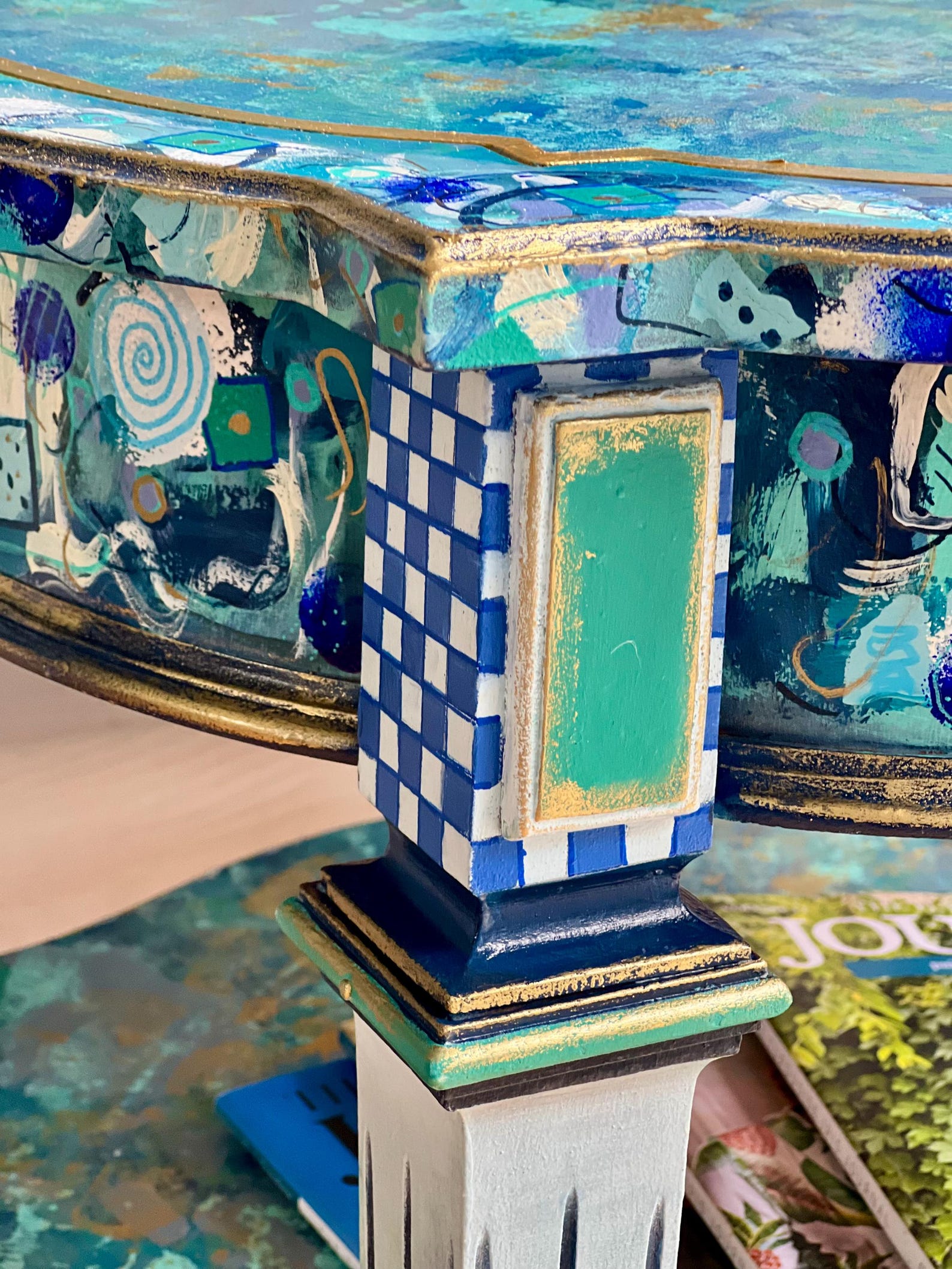 Abstract Blue Painted Table, Blue and Gold Table, Blue Side Table - Etsy