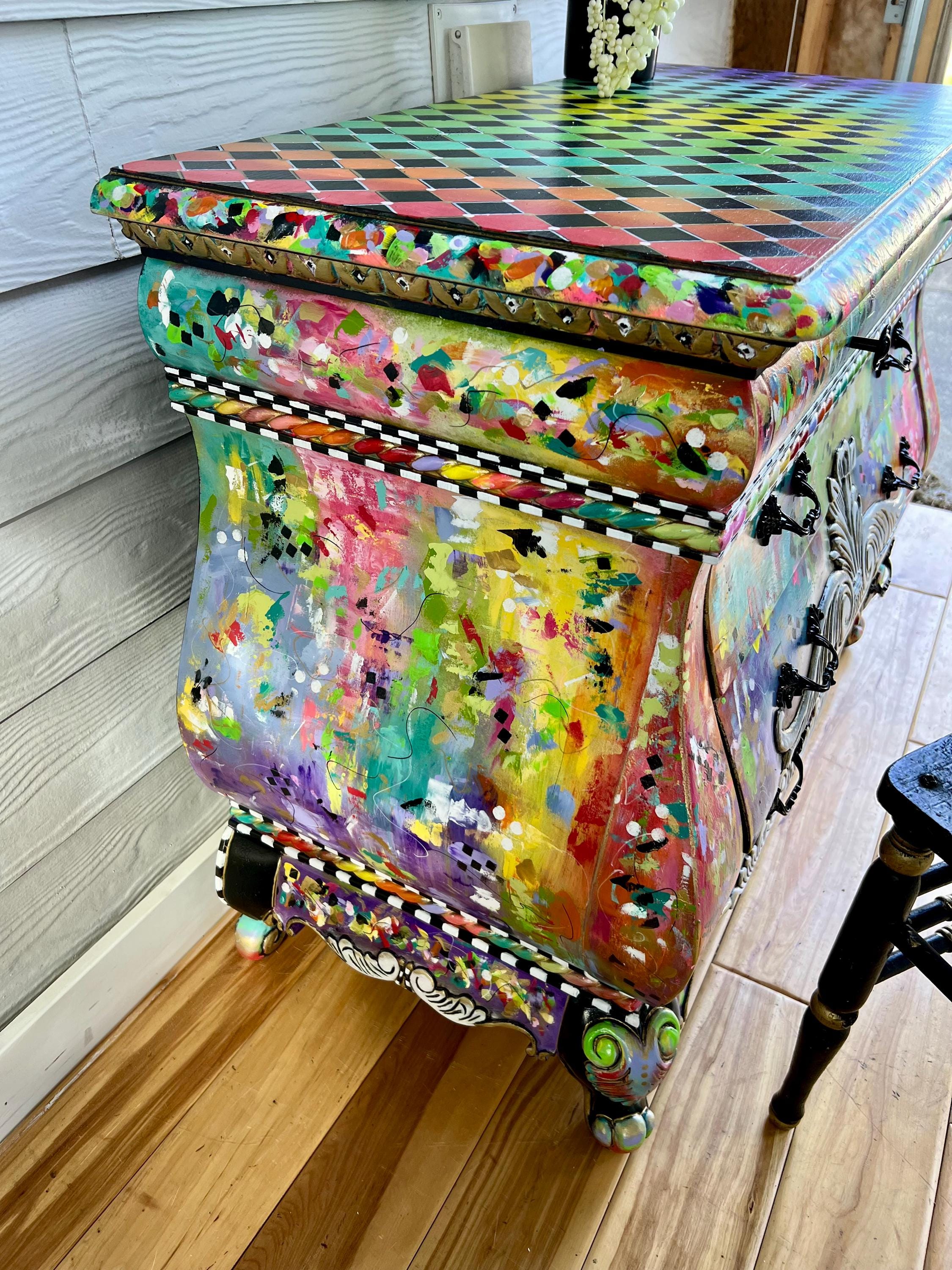 Bombay Dresser, Chalk Painted Furniture, Multicolor Dresser, Abstract ...