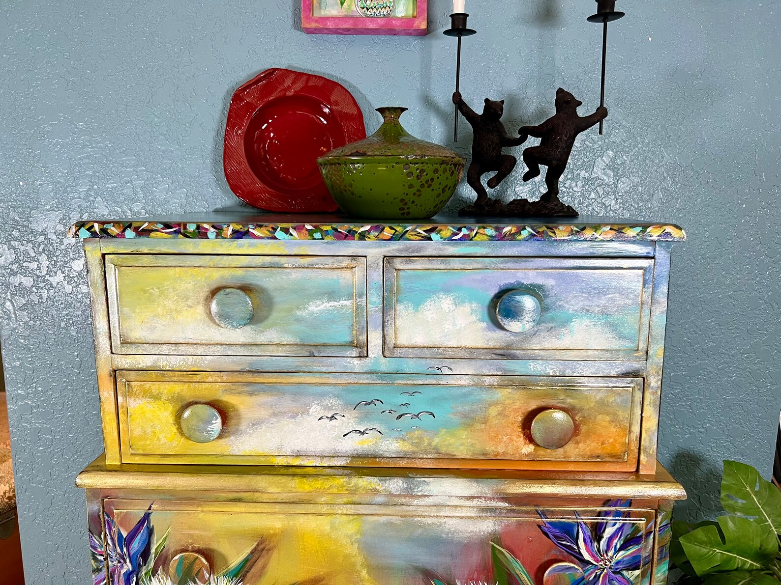 Hand Painted Antique Dresser, Floral Dresser, Colorful Dresser, Bedroom ...