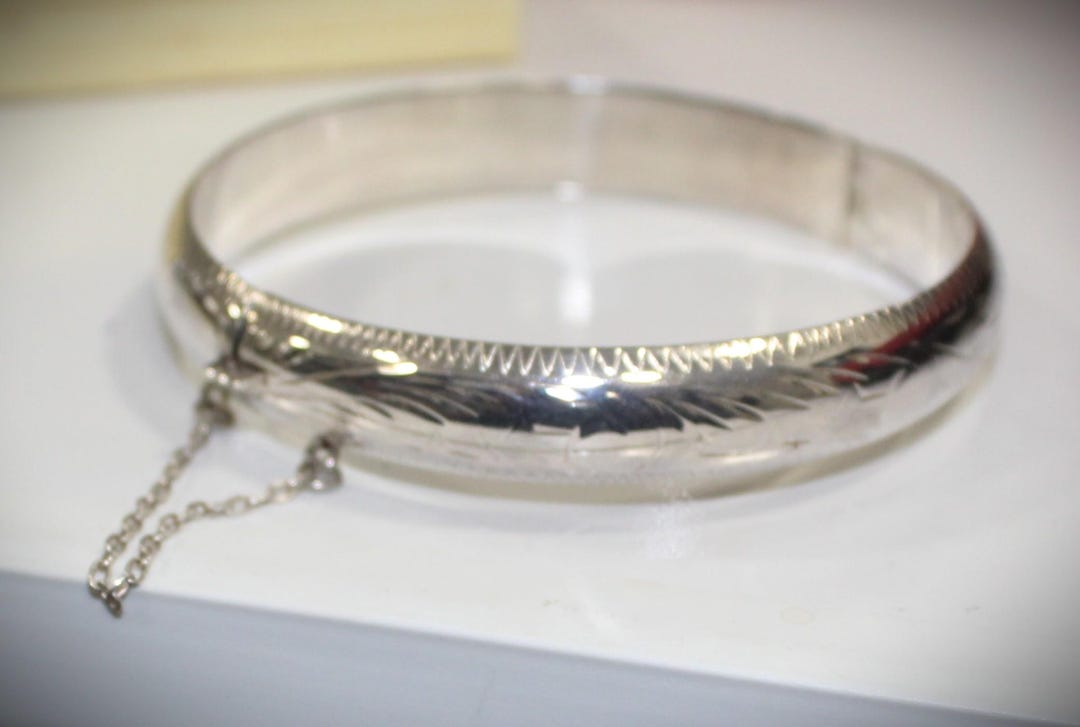 Vintage Sterling 925 Fas Etched Hinged With Chain Bracelet - Etsy