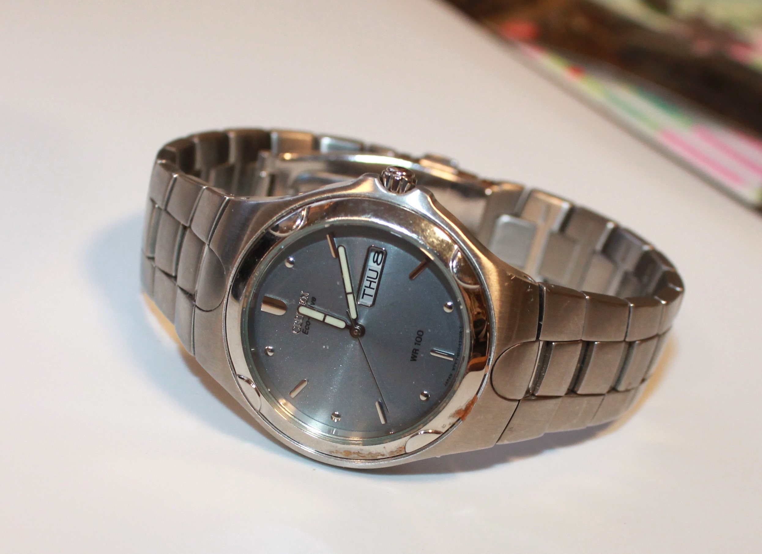 Citizen Men's Eco Drive WR 100 Silver Watch Excellent Condition - Etsy