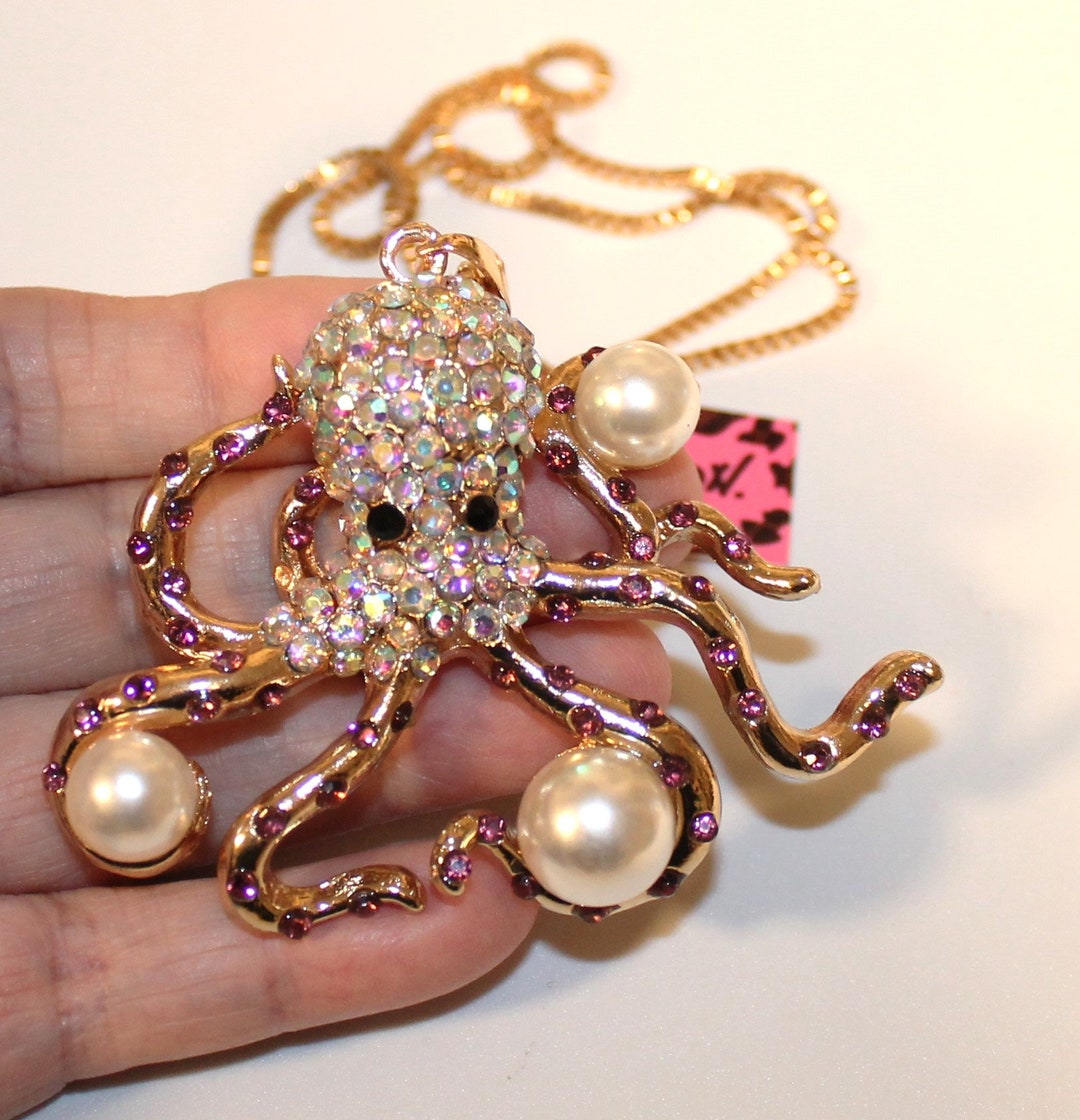 Betsy Johnson Rhinestone and Pearl Octopus Necklace NWT - Etsy