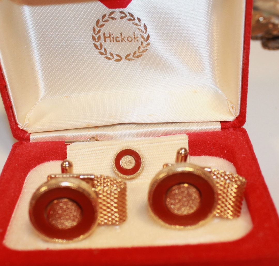 Vintage Hickok Men's Cuff Links and Tie Tack Gold Burgandy - Etsy