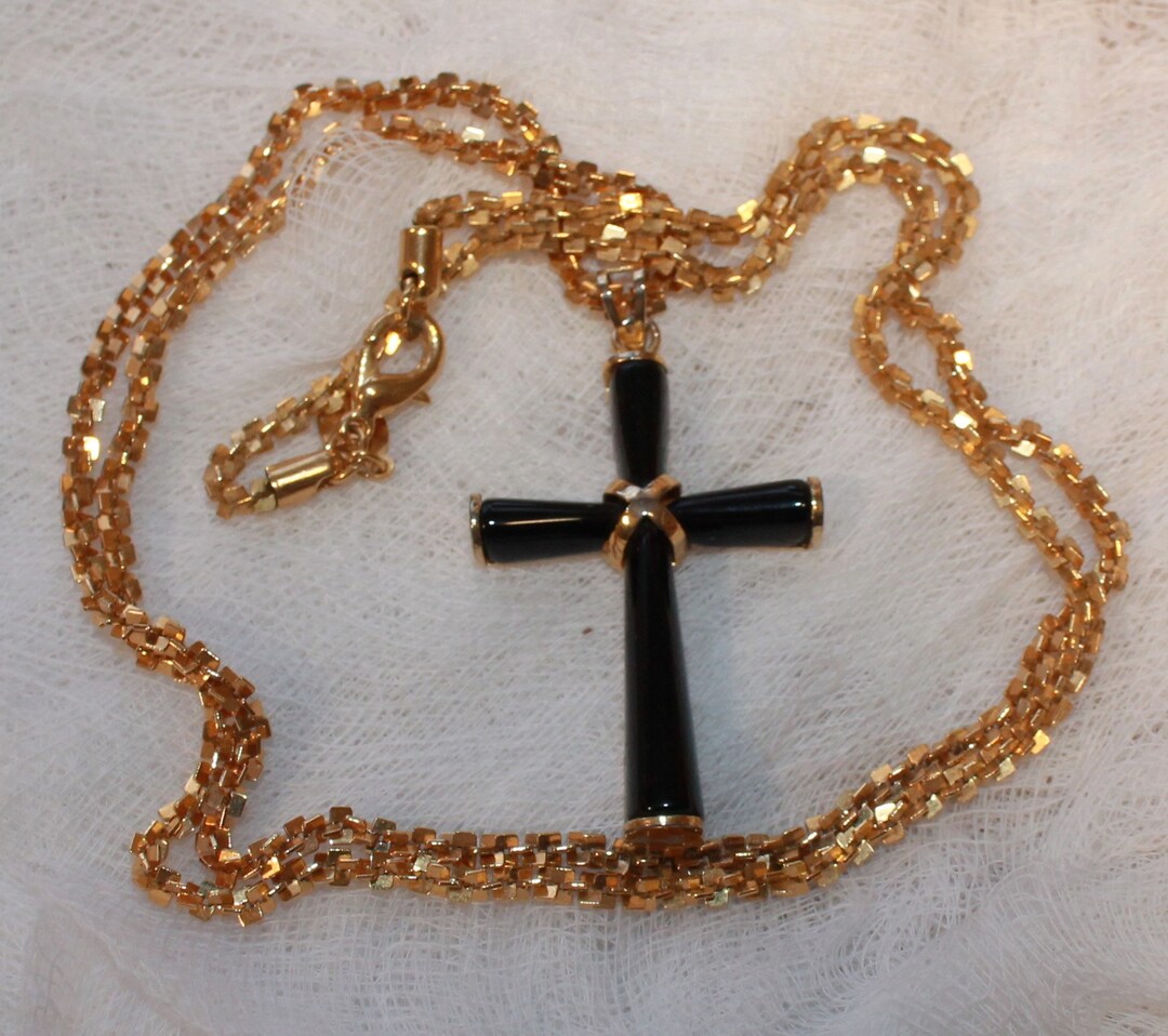 Vintage Signed PD With a Crown Premier Design Black Onyx Style Cross ...