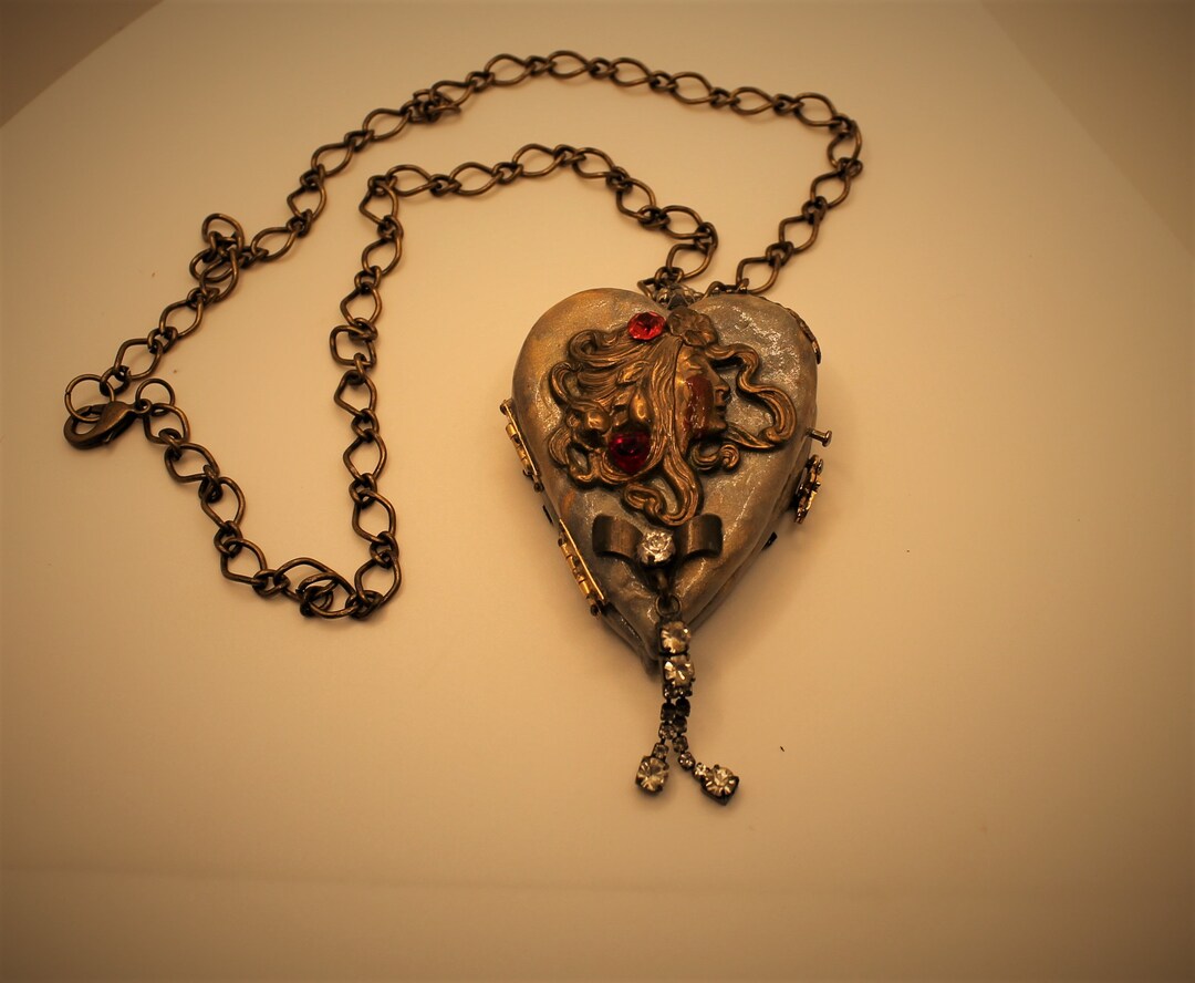 Ooak Handmade Steampunk Vampire Goddess Heart Locket Necklace - Etsy