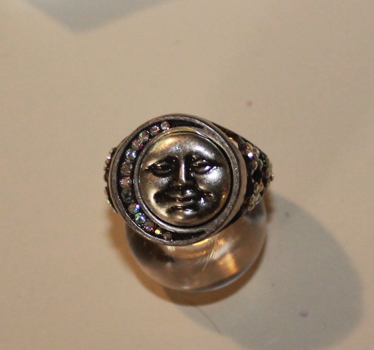 Kirks Folly Silver Tone Moon Face Rhinestone Ring Sz 6 - Etsy