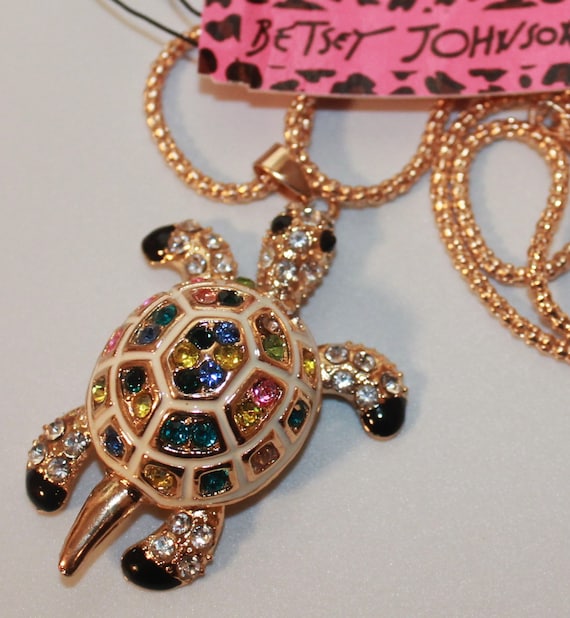 Betsy Johnson Rhinestone Enameled Gold Moveable Turtle Necklace NWT Etsy Sweden