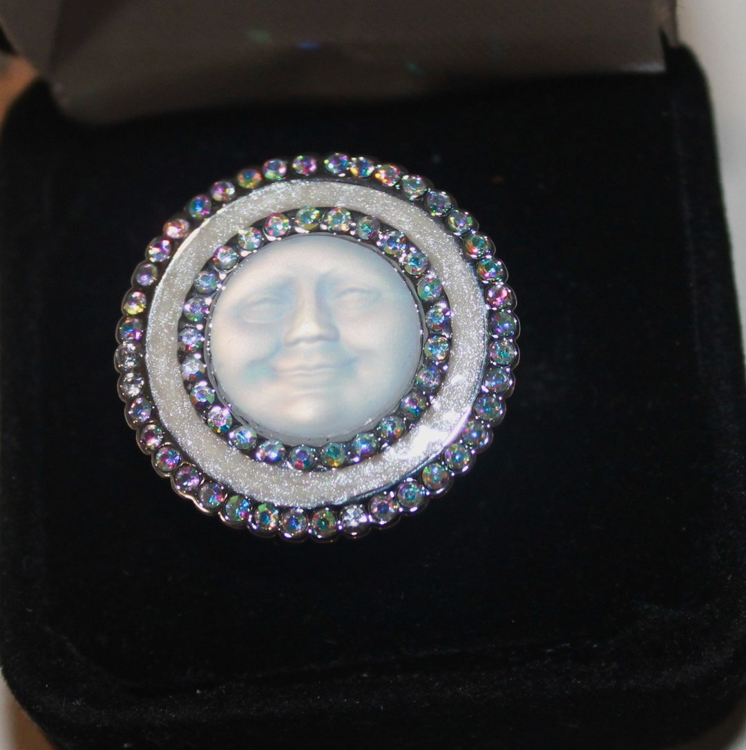 Kirks Folly Rhinestone White Moon Face Ring New Sz 5 - Etsy