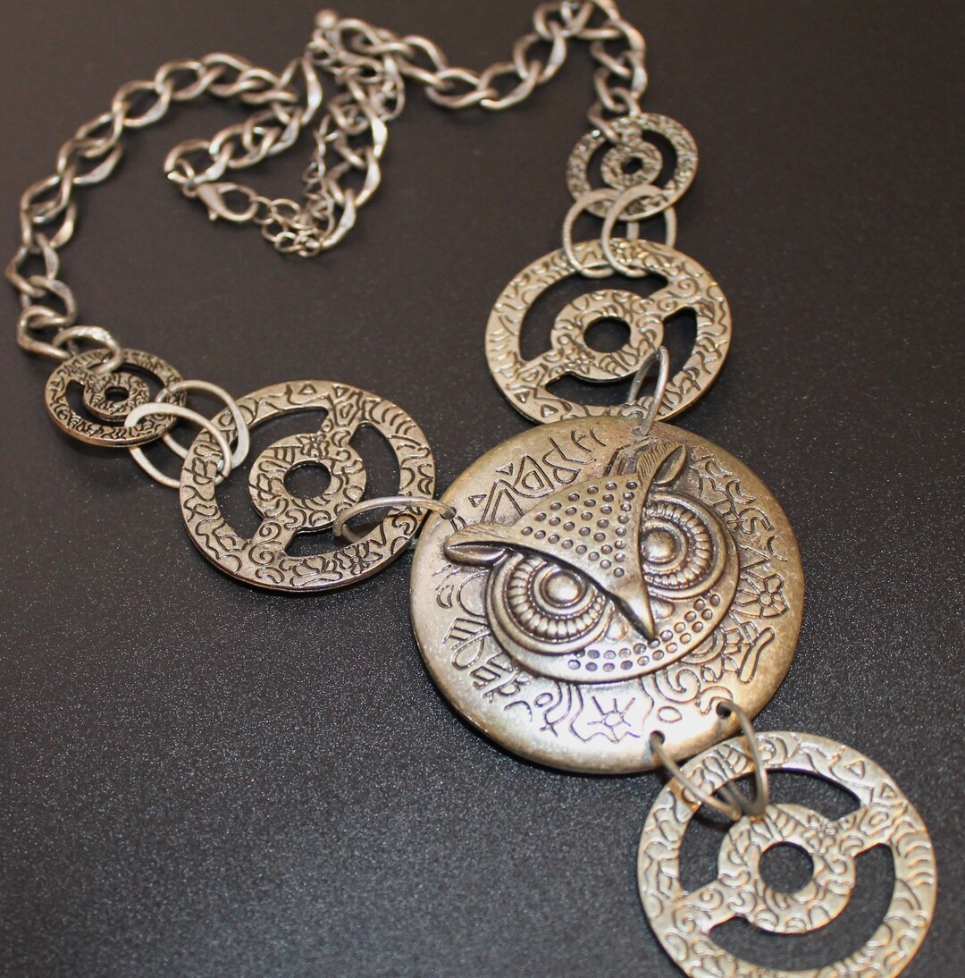 Hammered Silver Metal Steampunk Owl Necklace - Etsy