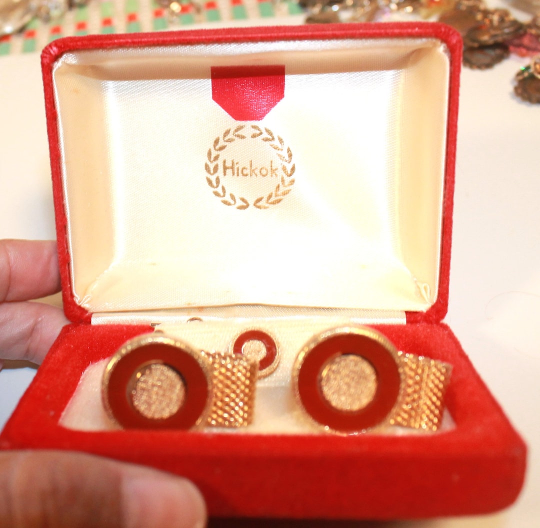 Vintage Hickok Men's Cuff Links and Tie Tack Gold Burgandy - Etsy