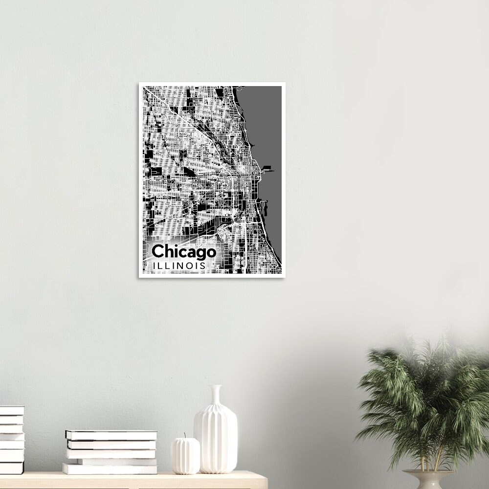 Chicago Wall Art | Map Poster Print - Darktheme | Wall Art Gift | Fine ...