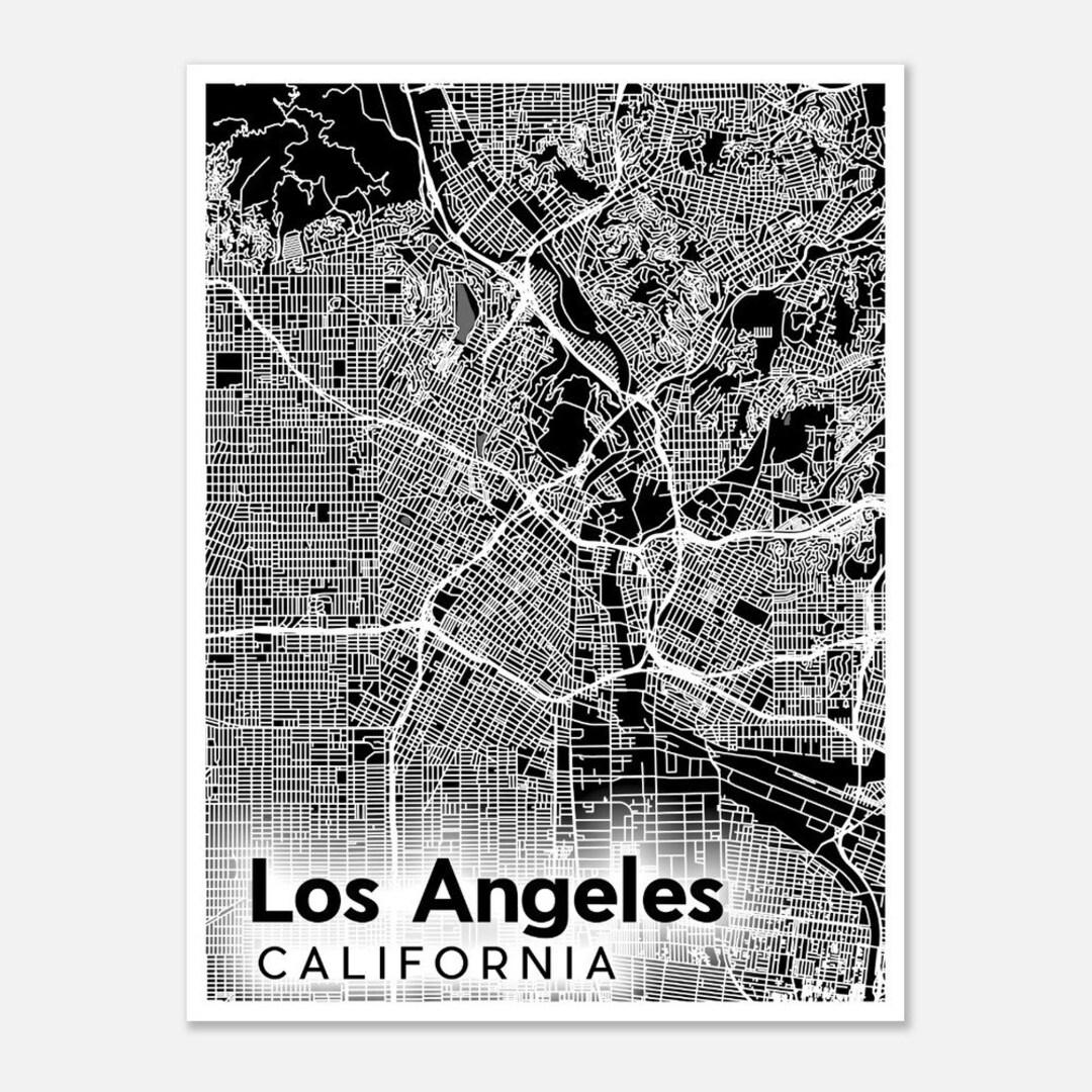 Streets of Los Angeles Map - Dark Theme | Wall Art | Fine Art | Maps ...