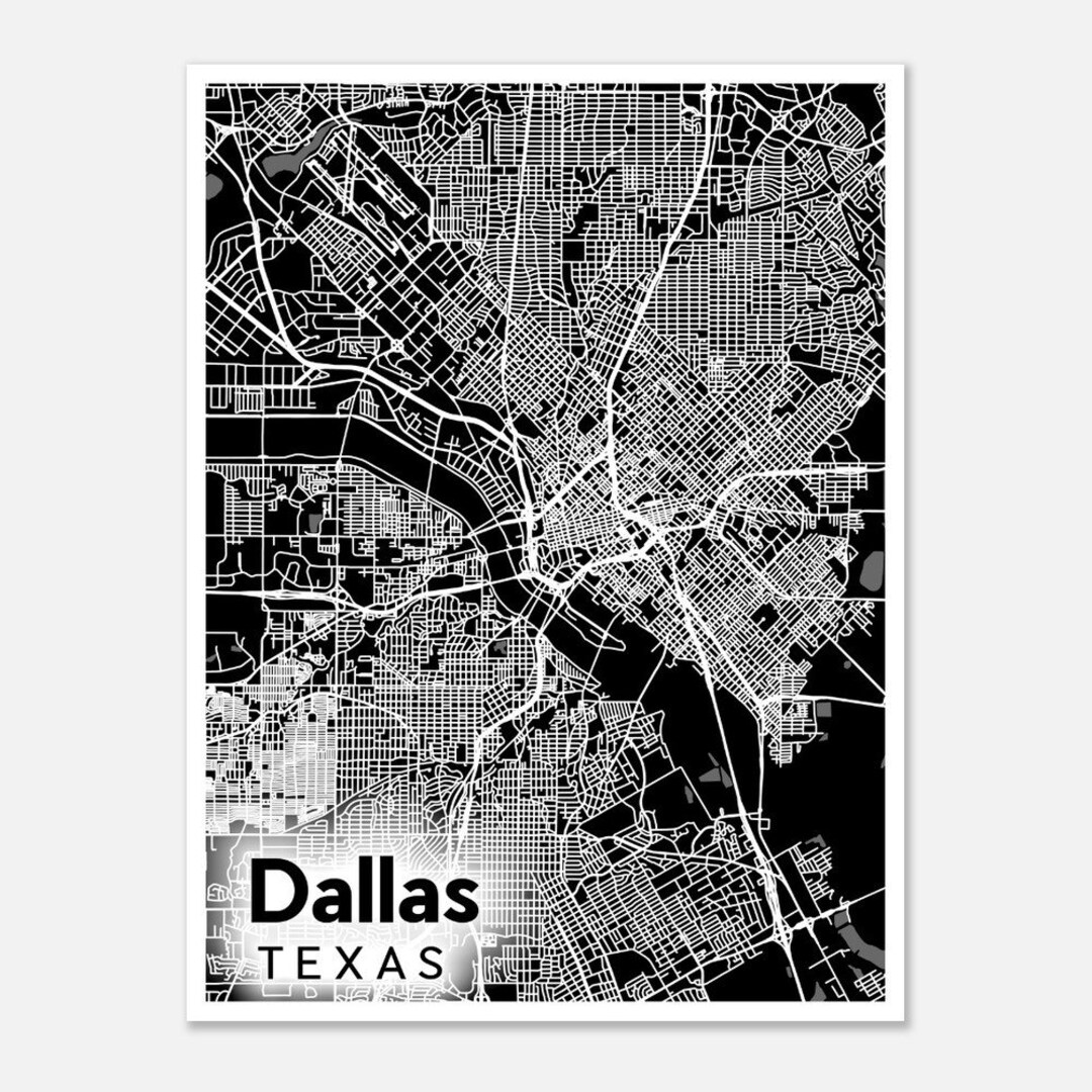 Dallas Map Print Poster - Dark Theme | Wall Art | Fine Art | Maps ...