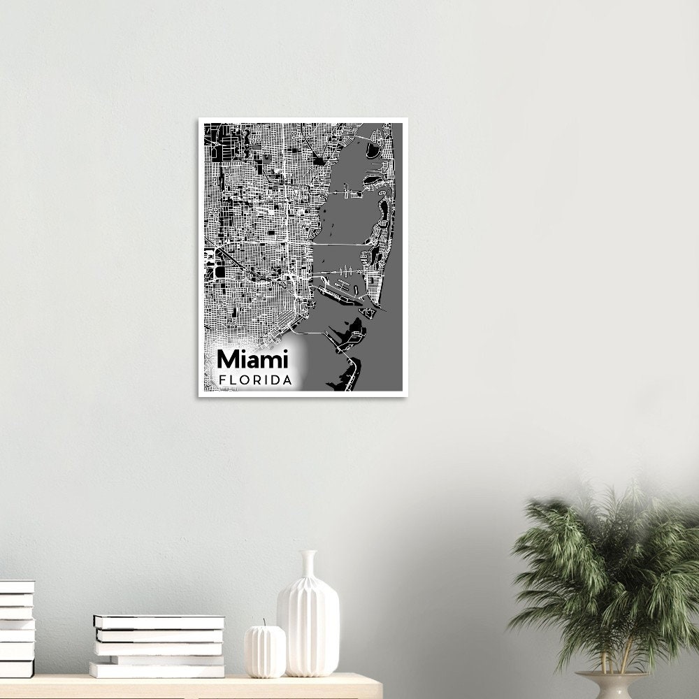 Streets of Miami Map Dark Theme Wall Art Fine Art Maps Florida South ...