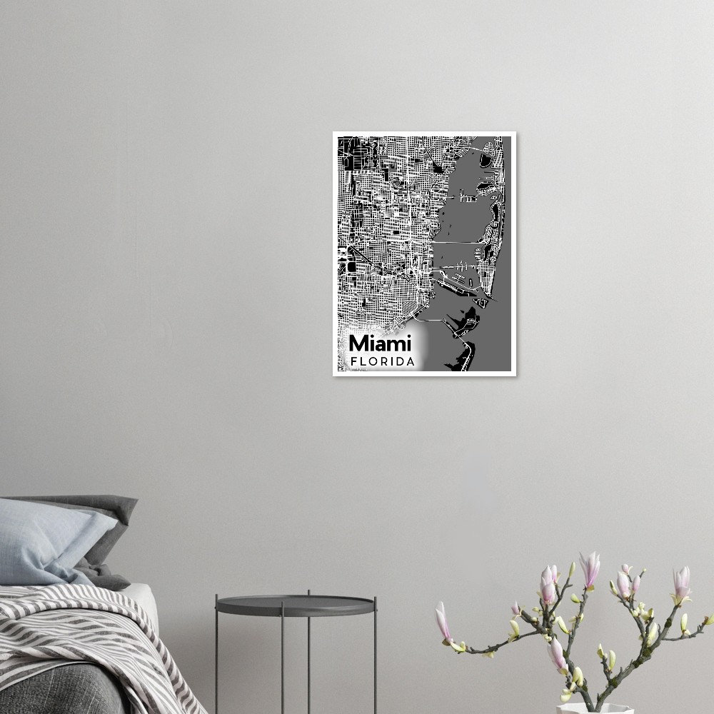 Streets of Miami Map Dark Theme Wall Art Fine Art Maps Florida South ...