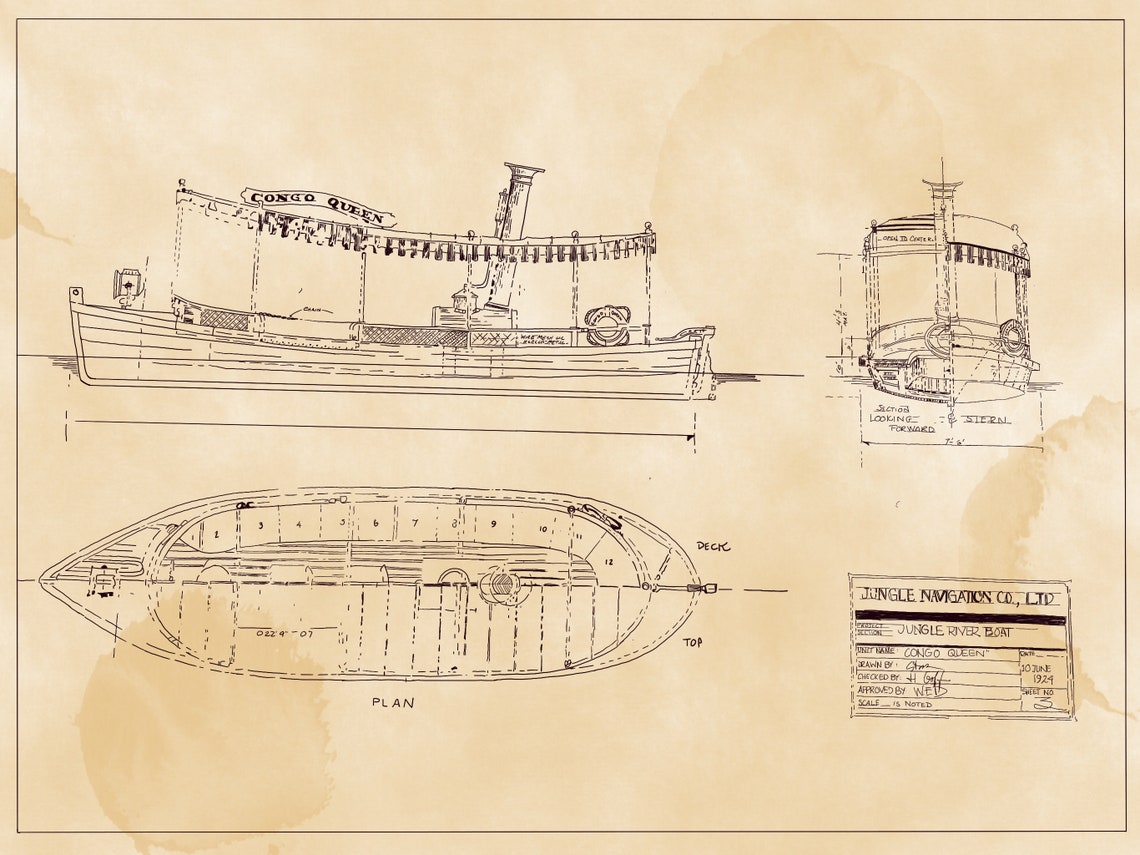 Jungle Cruise Boat Blueprint | Wall Art | Theme Park Art | Fine Art ...
