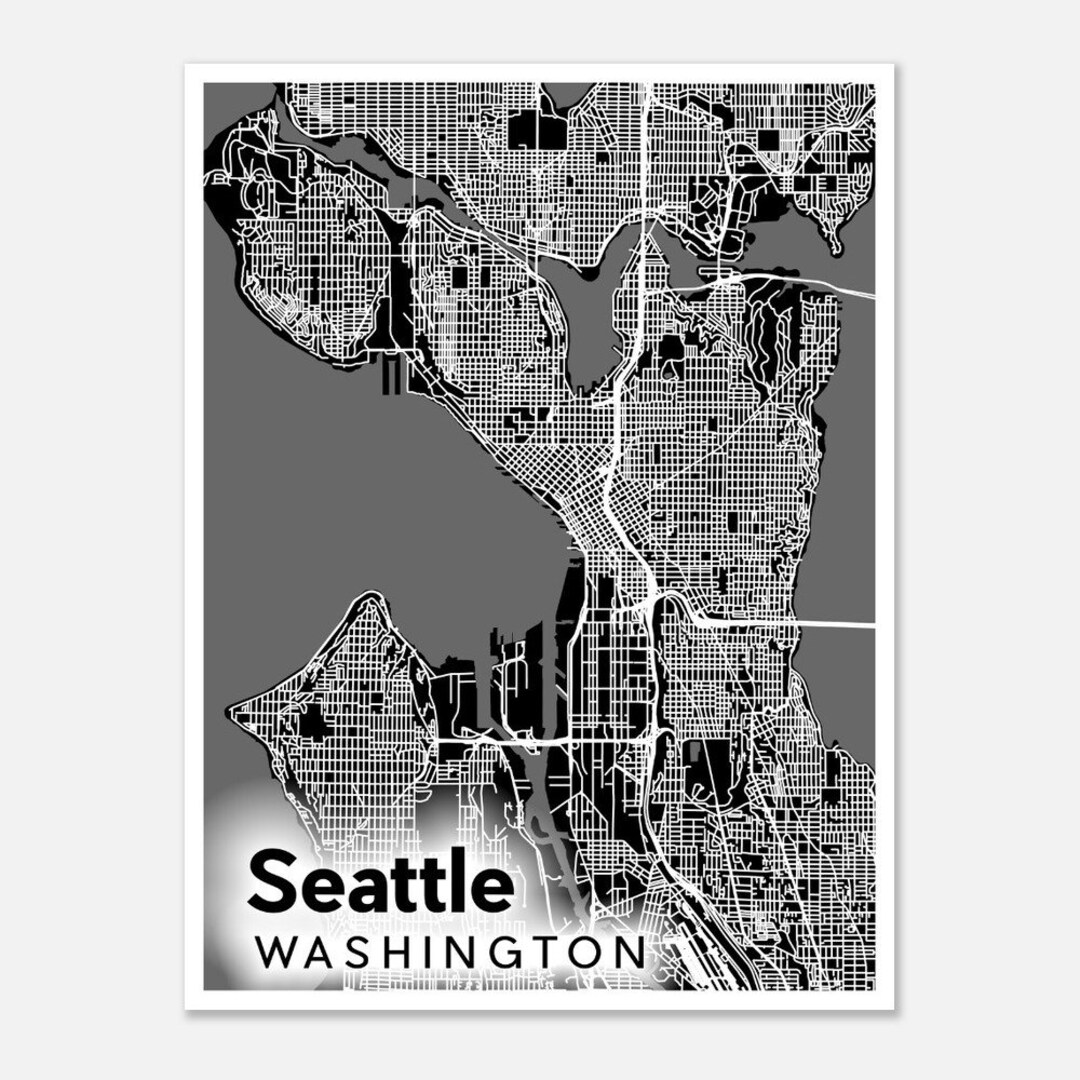 Streets of Seattle Map - Dark Theme | Wall Art | Fine Art | Maps ...