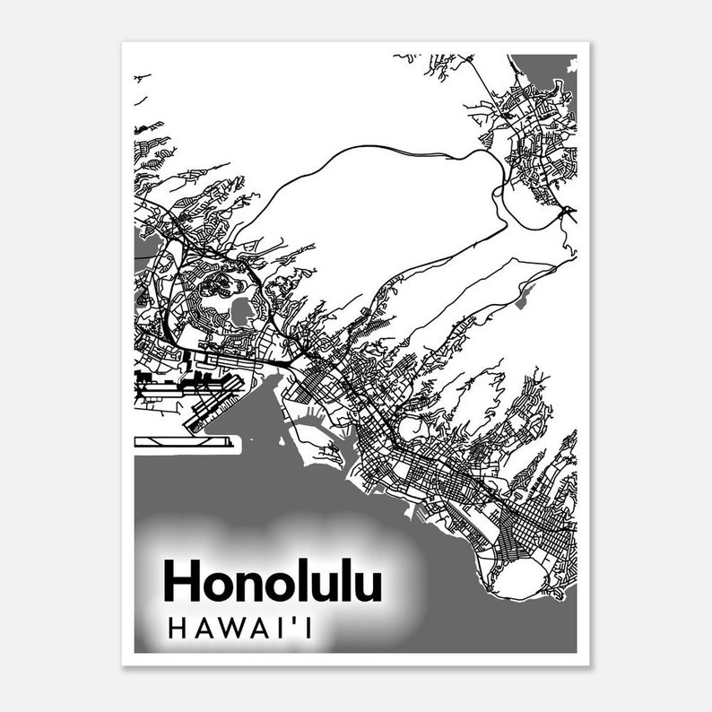 Streets of Honolulu Map - Light Theme | Wall Art | Fine Art | Maps ...