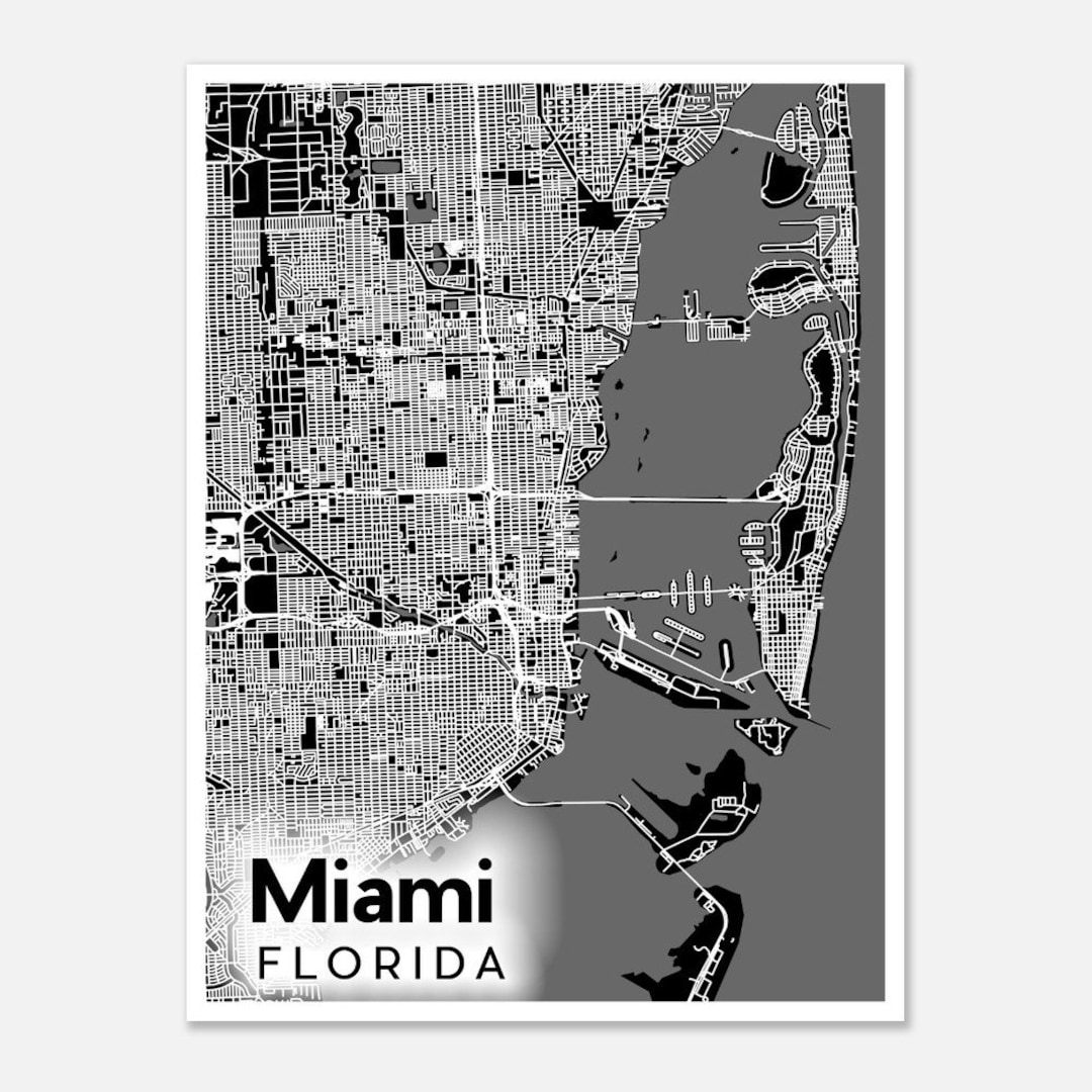 Streets of Miami Map - Dark Theme | Wall Art | Fine Art | Maps ...